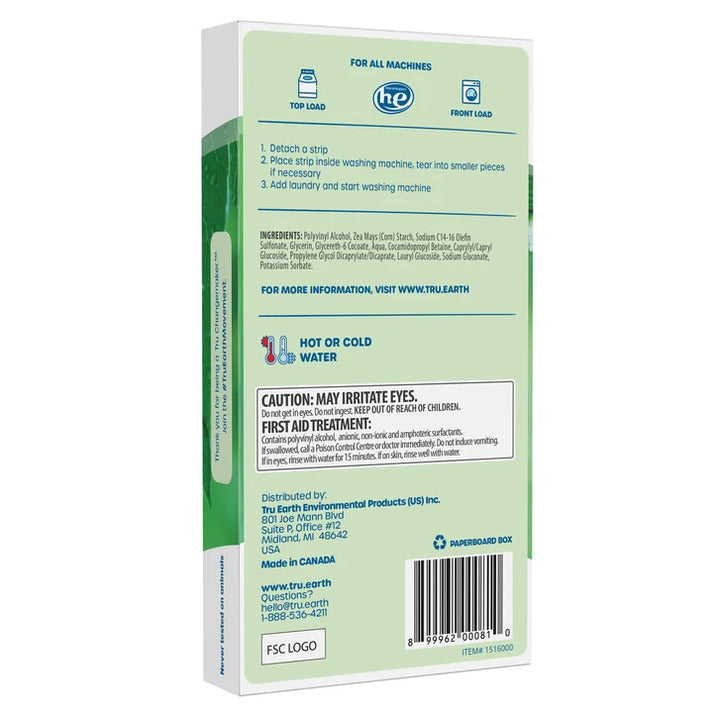 Tru Earth Eco-Strips Laundry Detergent Strips, Fragrance Free, 232 Loa ...